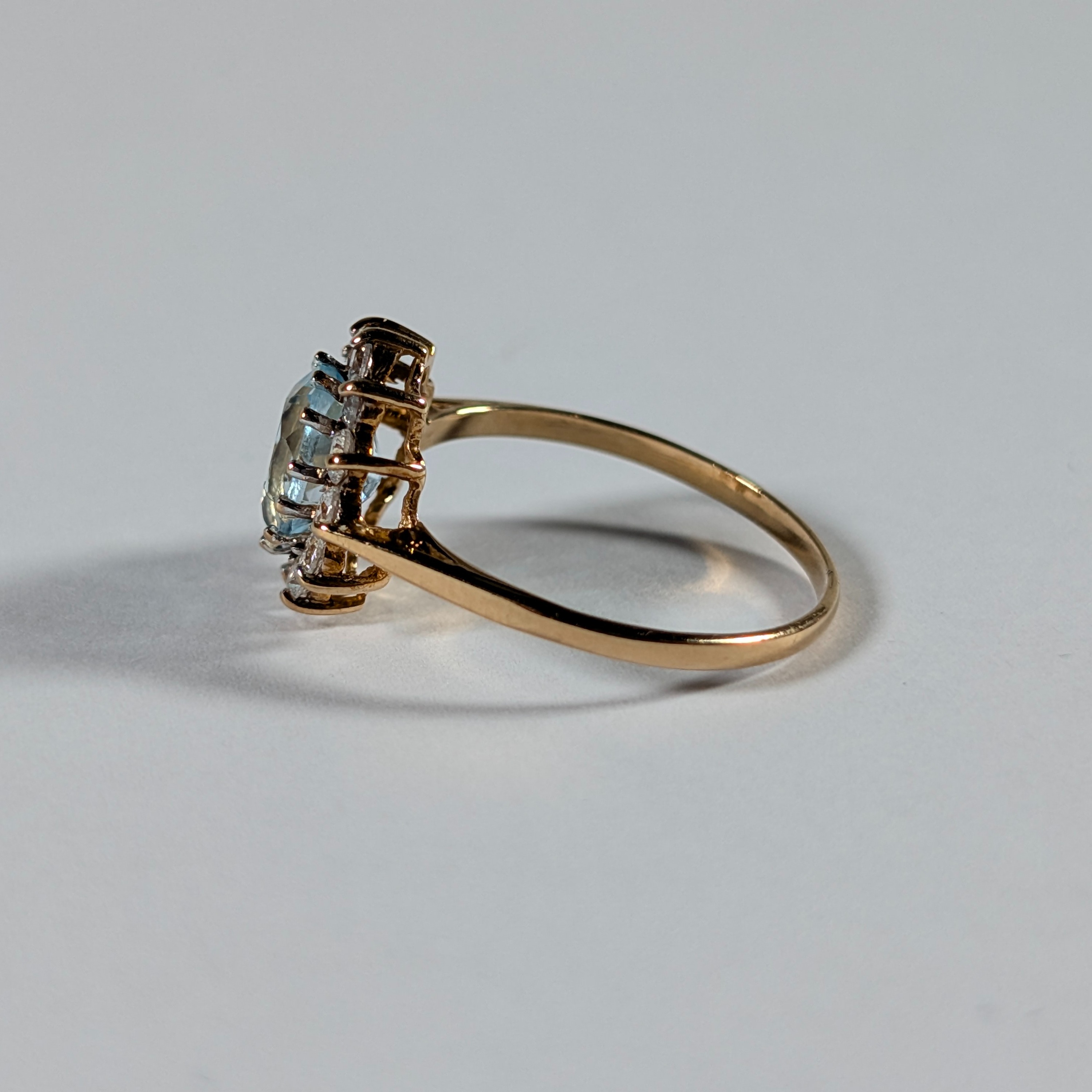 Pre-owned 9ct Gold Blue & White *CZ* Flower Ring Size Q1/2 - Own4Less